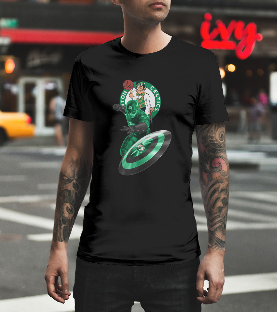 Boston Celtics Captain America Crossover Fan Mashup T-Shirt