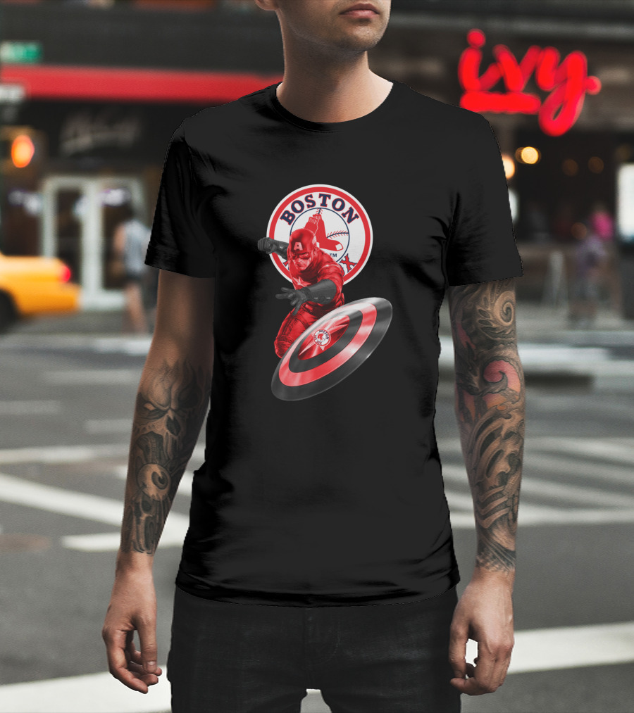 Boston Red Sox Captain America Shield Crossover Fan T-Shirt