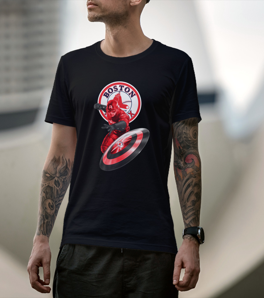 Boston Red Sox Captain America Shield Crossover Fan T-Shirt
