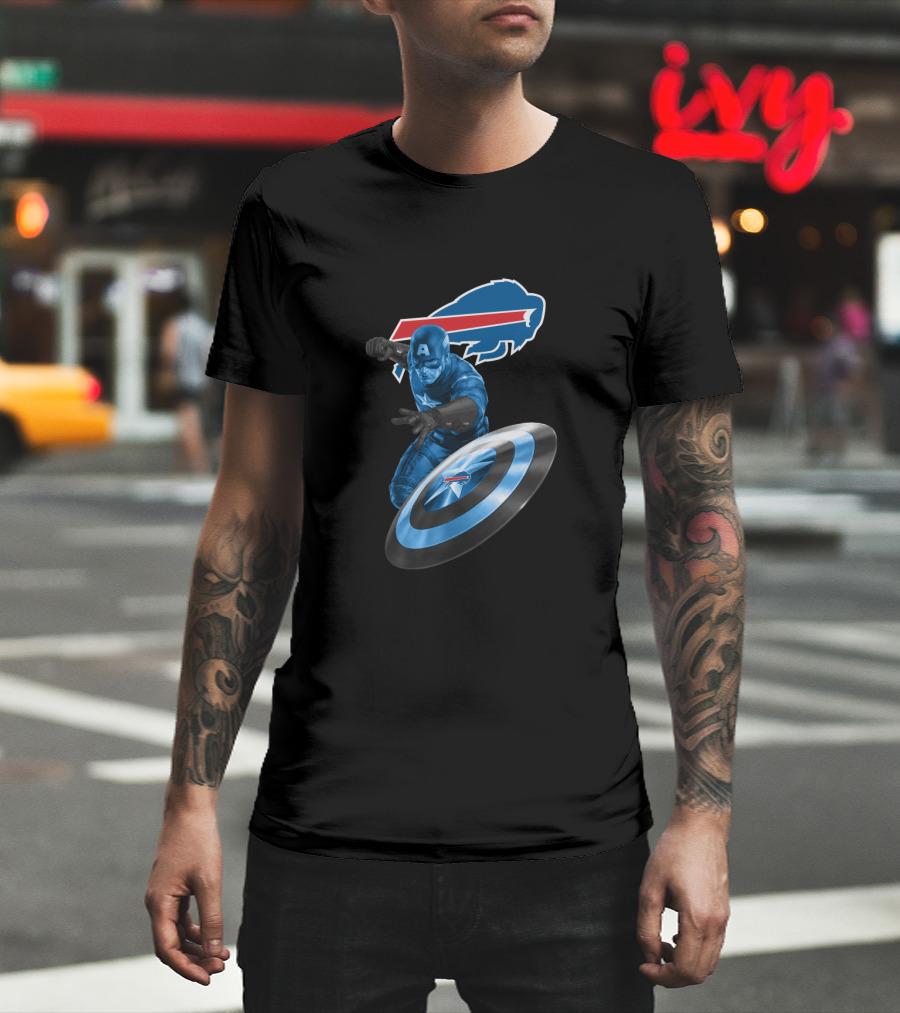 Buffalo Bills Captain America Fans Crossover With Shield T-Shirt