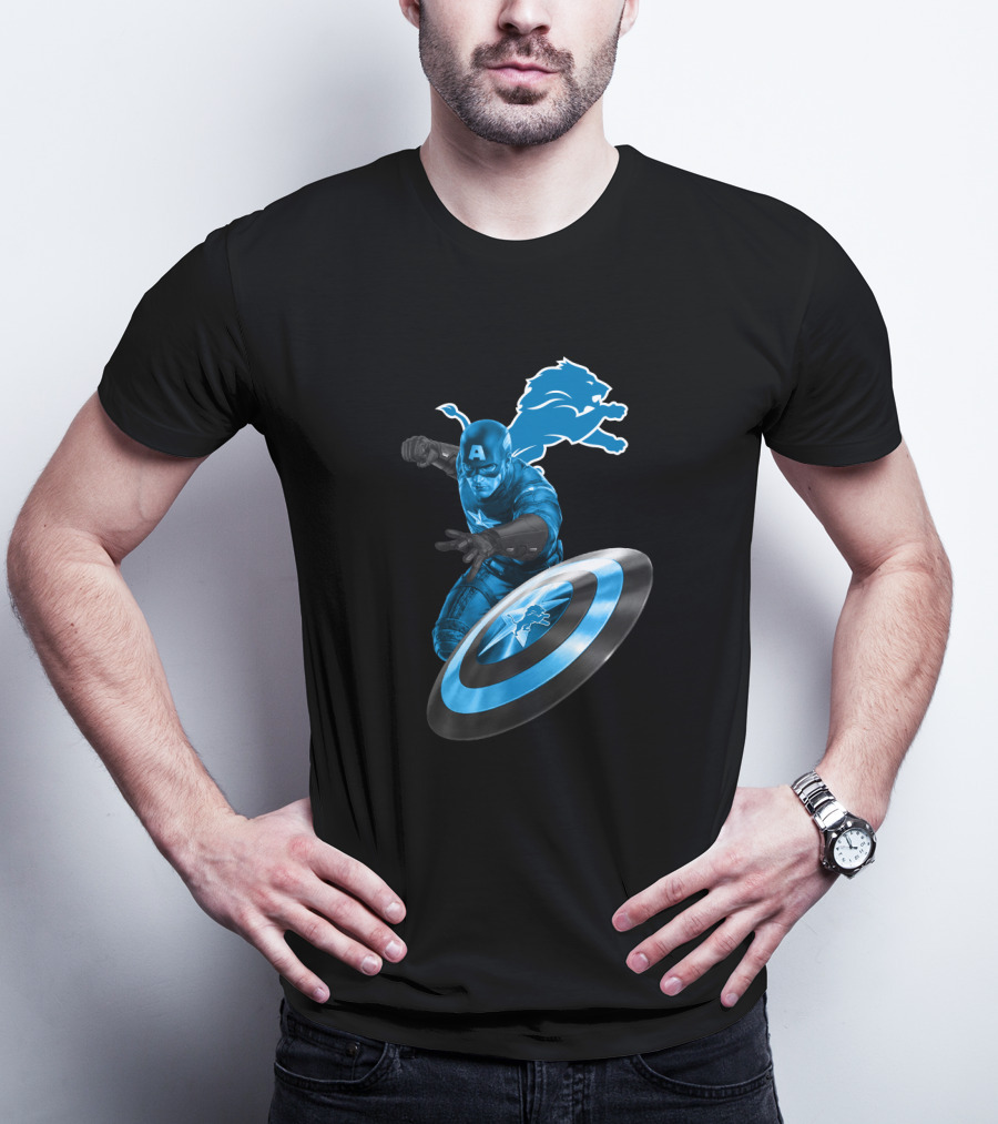 Detroit Lions Captain America Shield Fusion T-Shirt