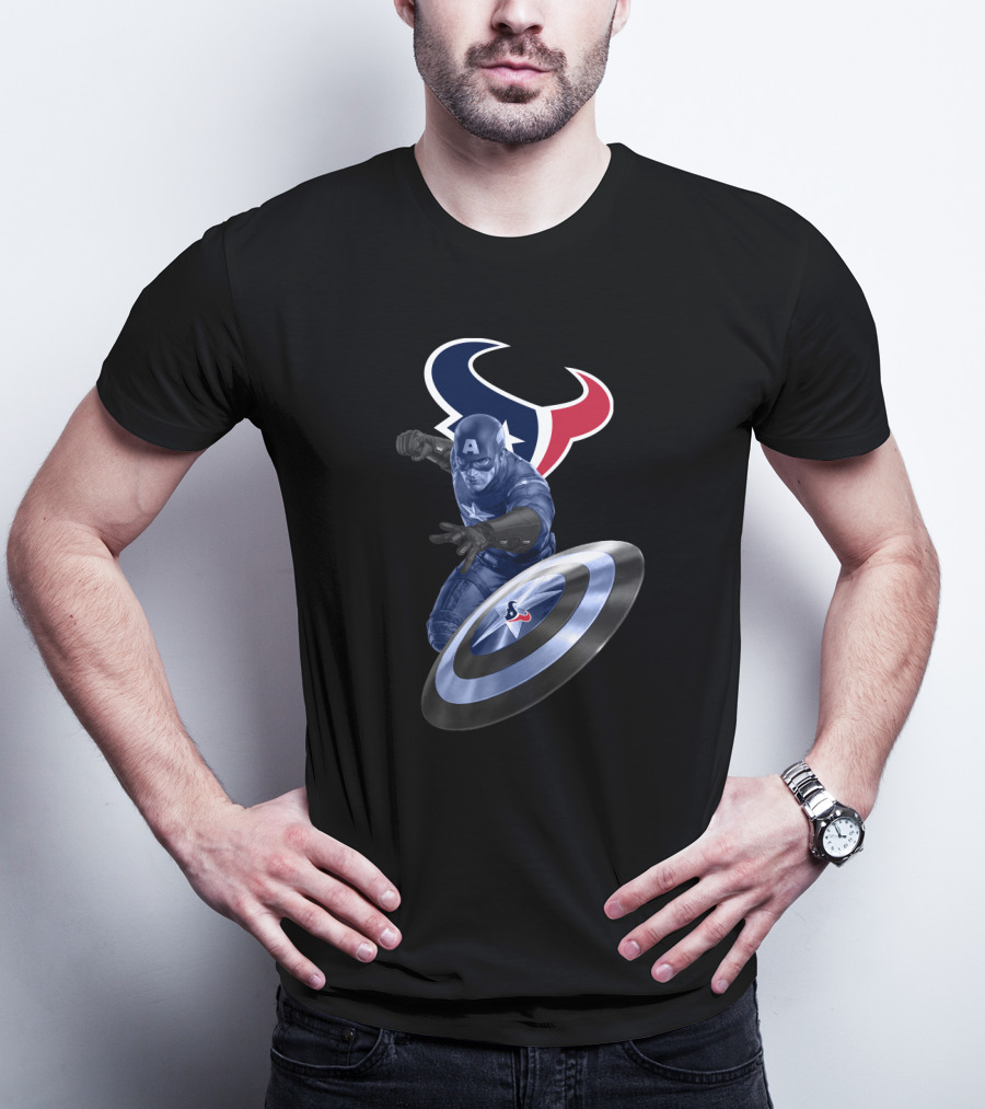 Houston Texans Captain America Shield Crossover Fan T-Shirt