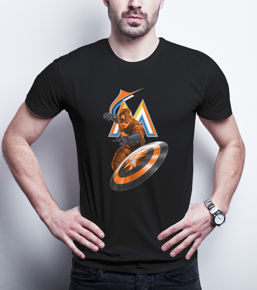 Miami Marlins Captain America Mashup Fans Crossover T-Shirt