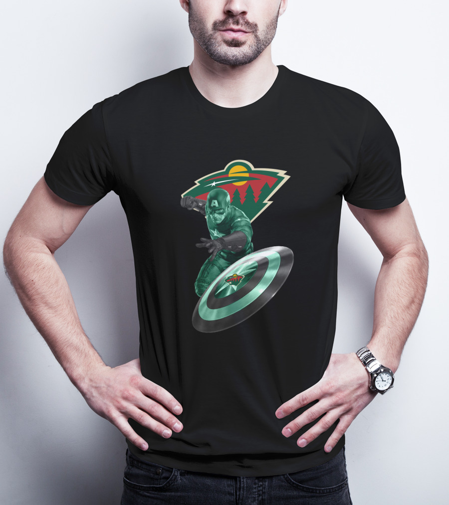 Minnesota Wild Captain America Shield Crossover Fan Merchandise T-Shirt