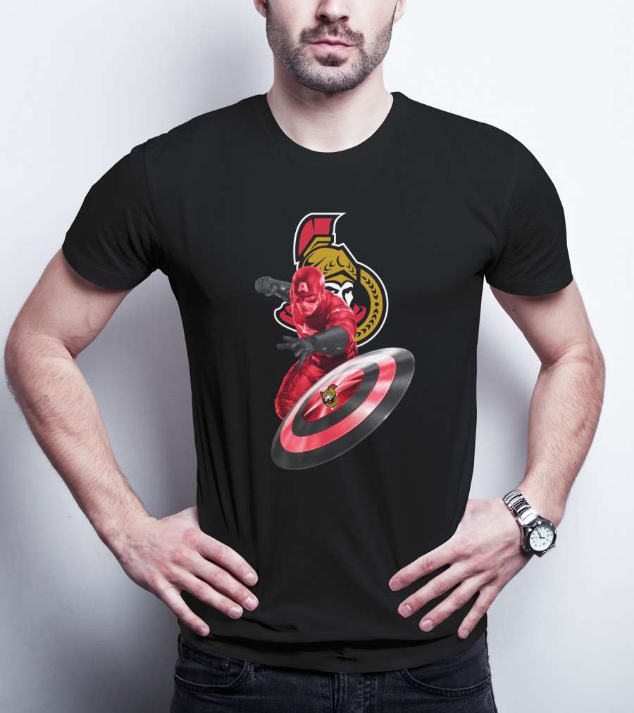 Ottawa Senators Logo With Captain America Shield Crossover Fan T-Shirt