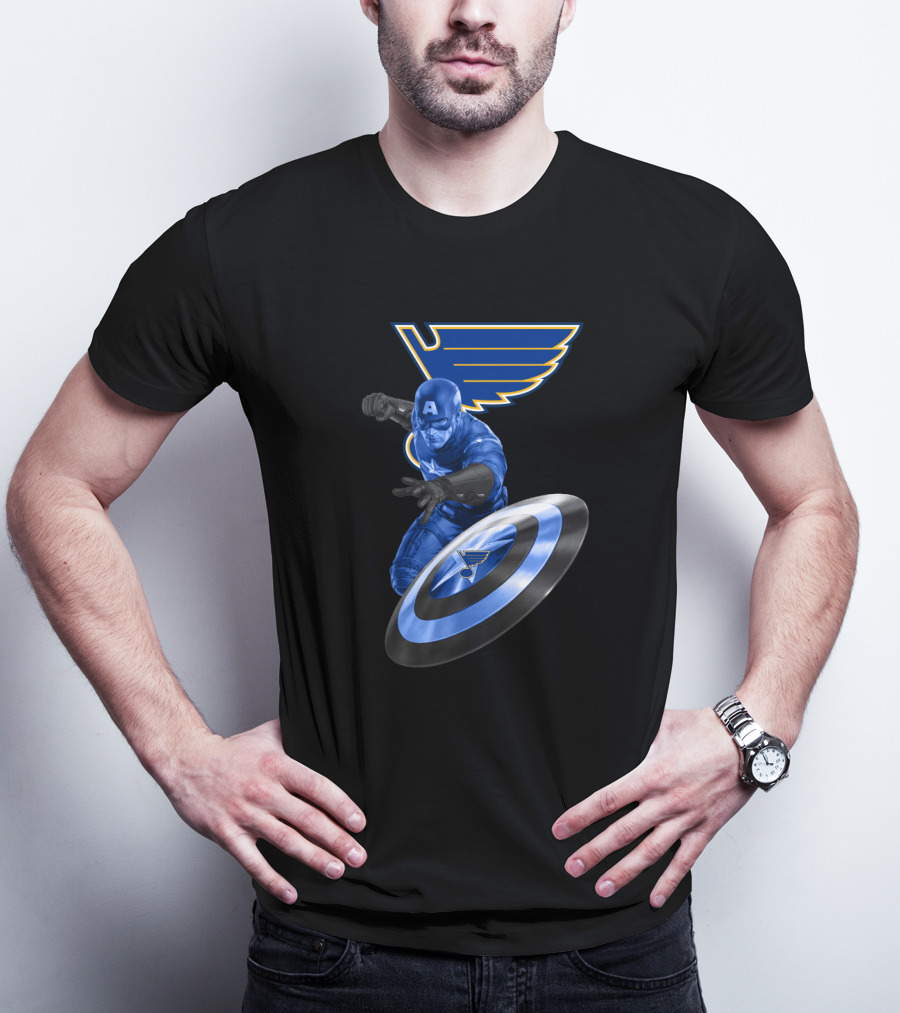Captain America With St. Louis Blues Logo Crossover Fan Gear T-Shirt