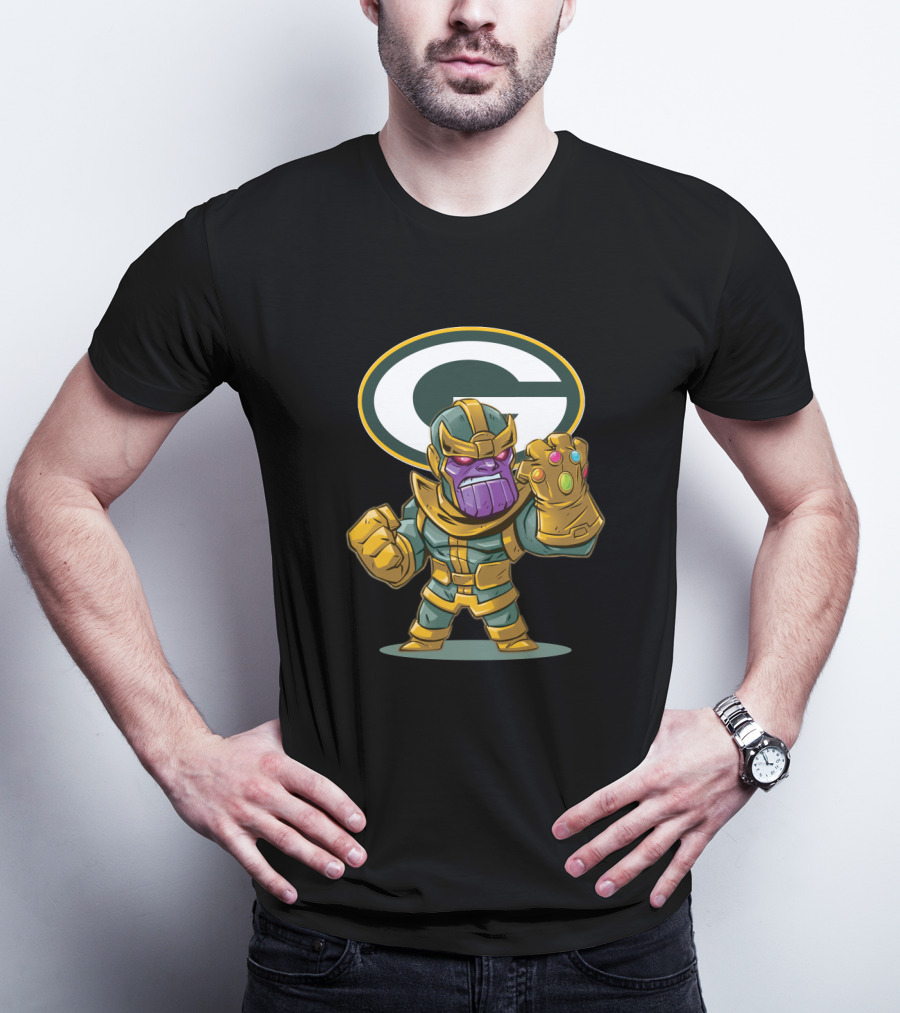 Thanos Standing With Green Bay Packers Logo And Infinity Gauntlet T-Shirt