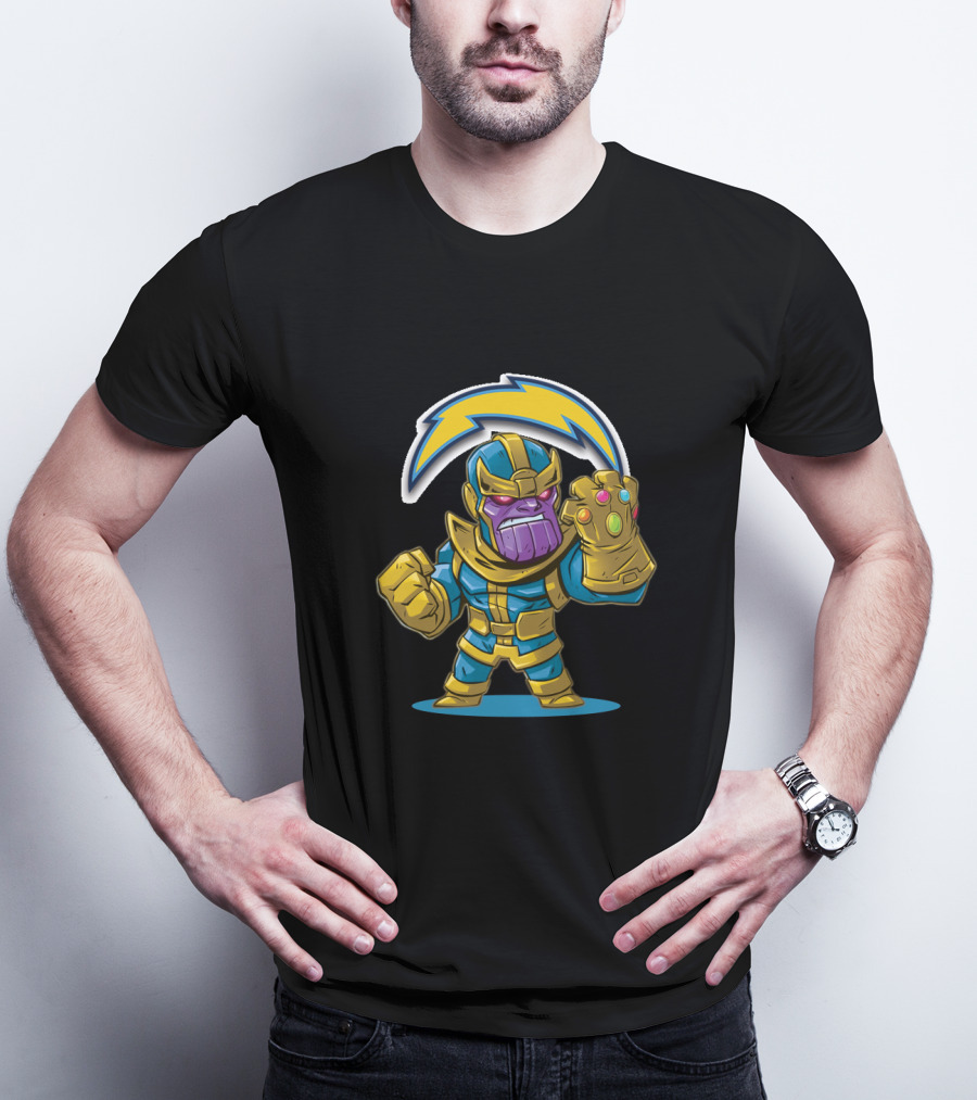 Thanos Infinity Gauntlet With Los Angeles Chargers Lightning Bolt T-Shirt