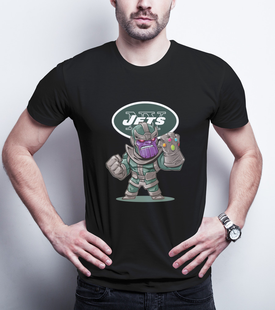 Thanos Jets Fan Wearing Infinity Gauntlet In New York Colors T-Shirt