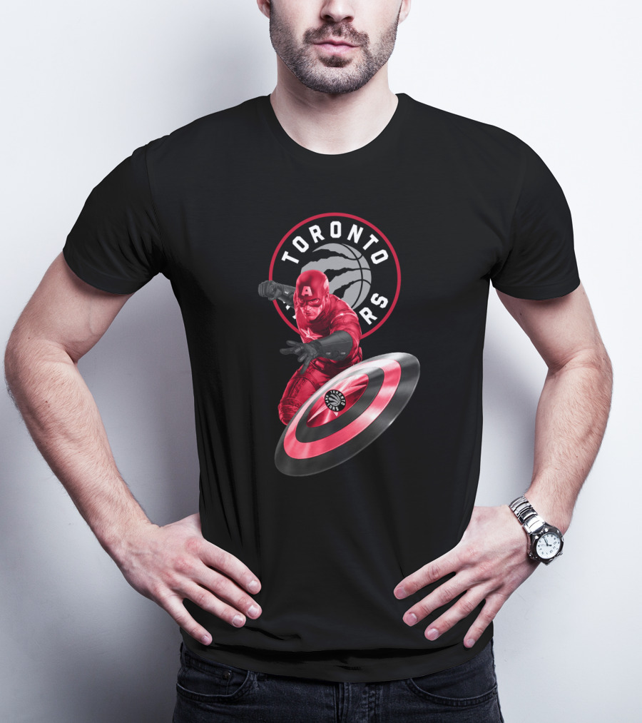 Toronto Raptors Captain America Shield Fan Crossover T-Shirt