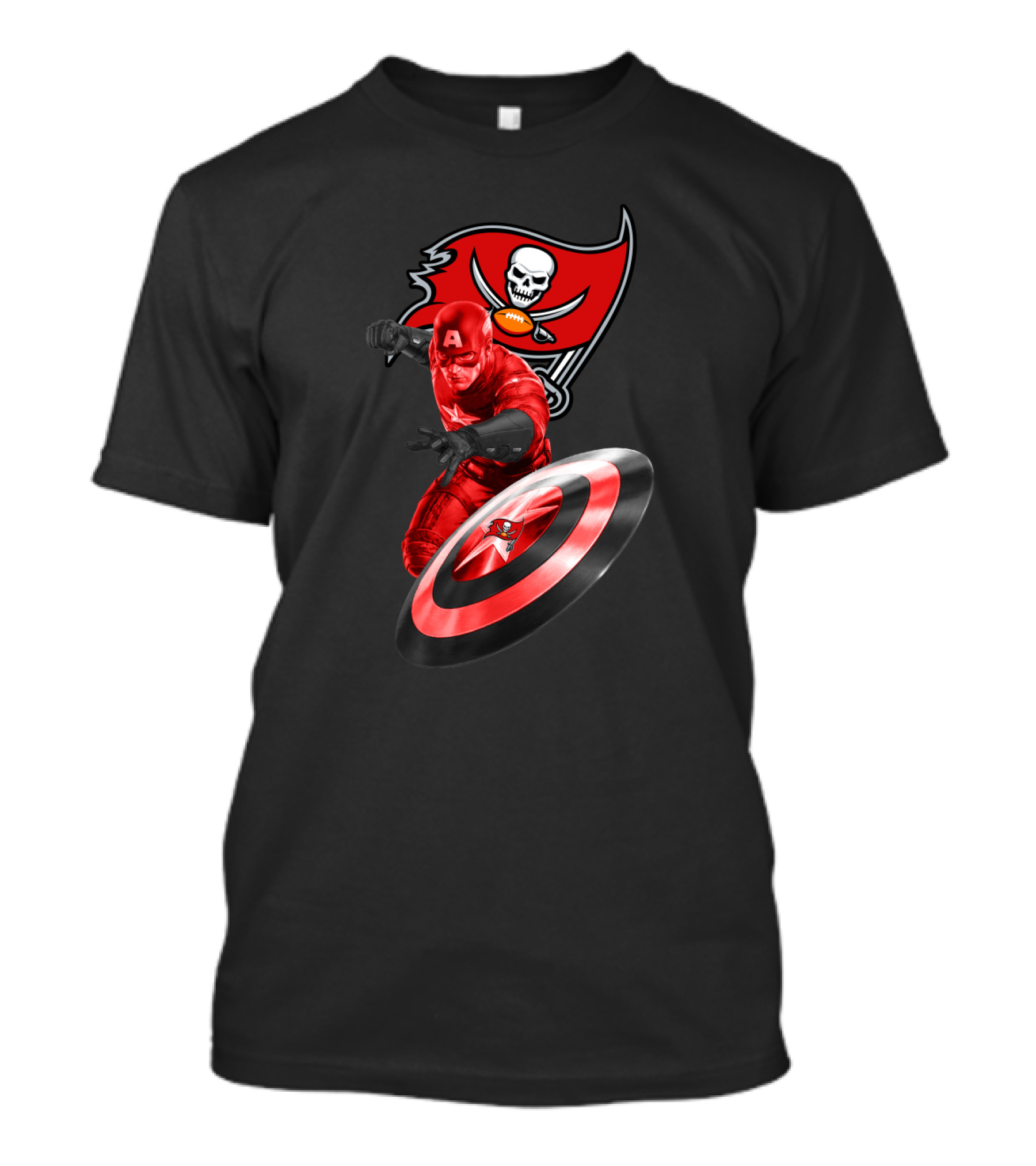 Tampa Bay Buccaneers Marvel Crossover With Captain America Shield T-Shirt