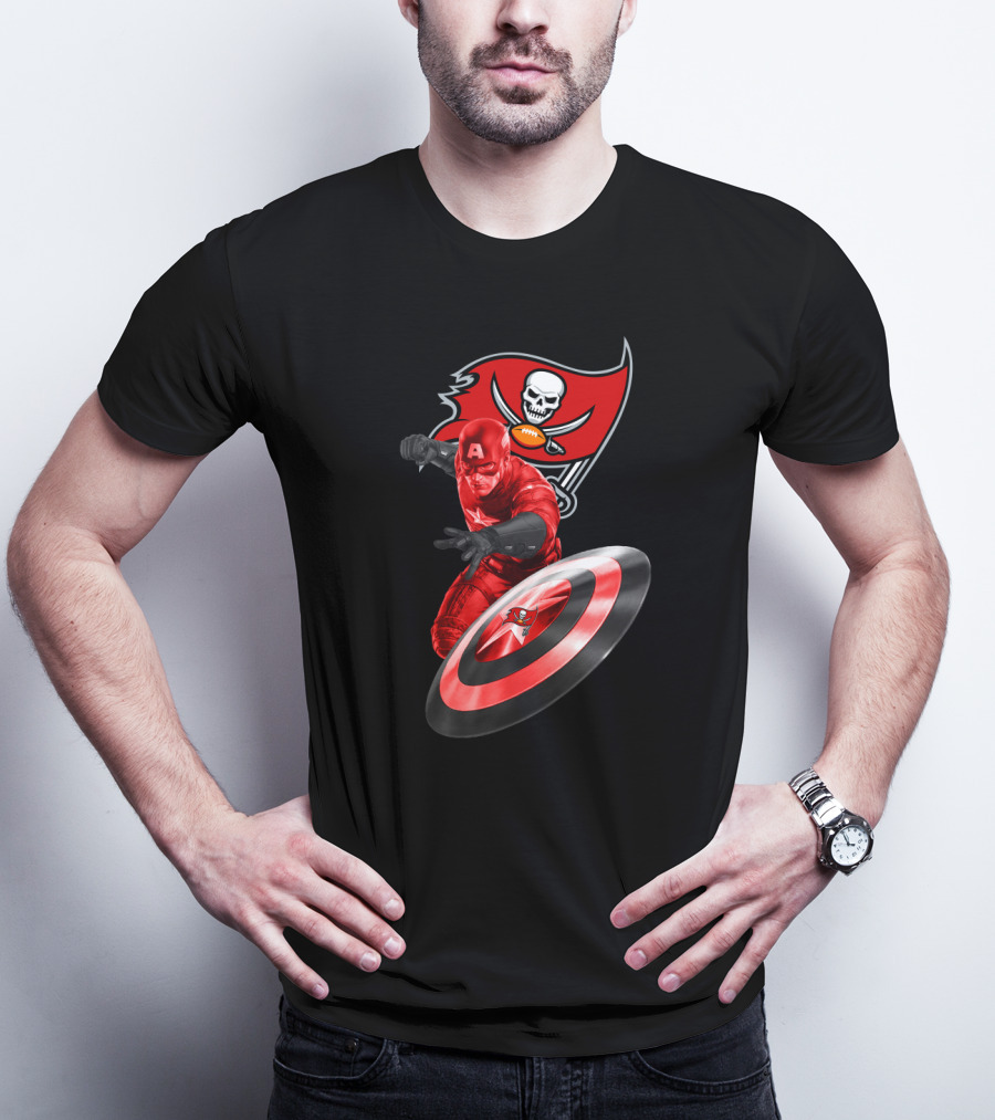 Tampa Bay Buccaneers Marvel Crossover With Captain America Shield T-Shirt