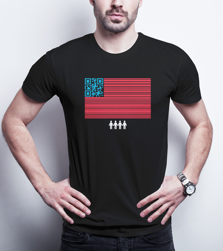 American Flag QR Code With Four Figures March T-Shirt