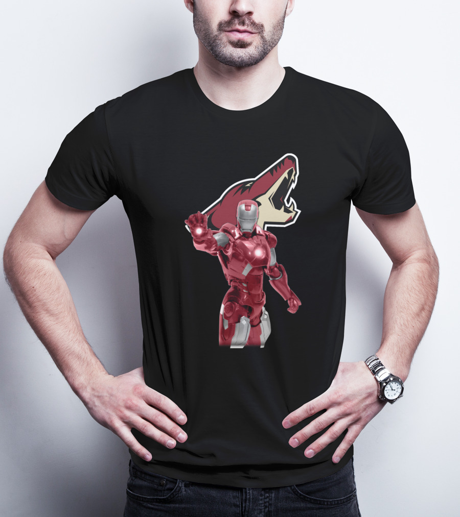 Iron Man And Arizona Coyotes Logo Crossover T-Shirt