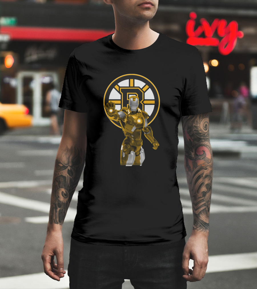 Iron Man Boston Bruins Crossover With Team Logo And Armor Fusion T-Shirt