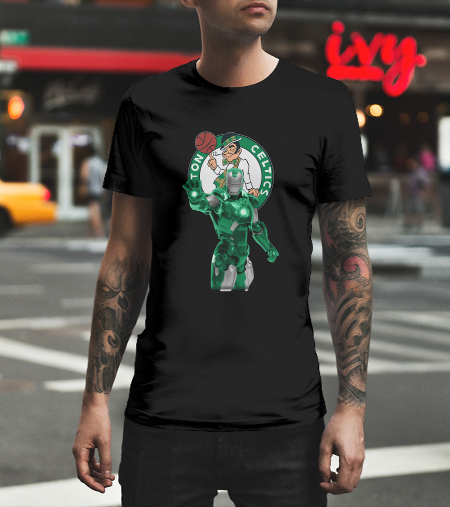 Iron Man Celtics Fans Basketball Fusion T-Shirt