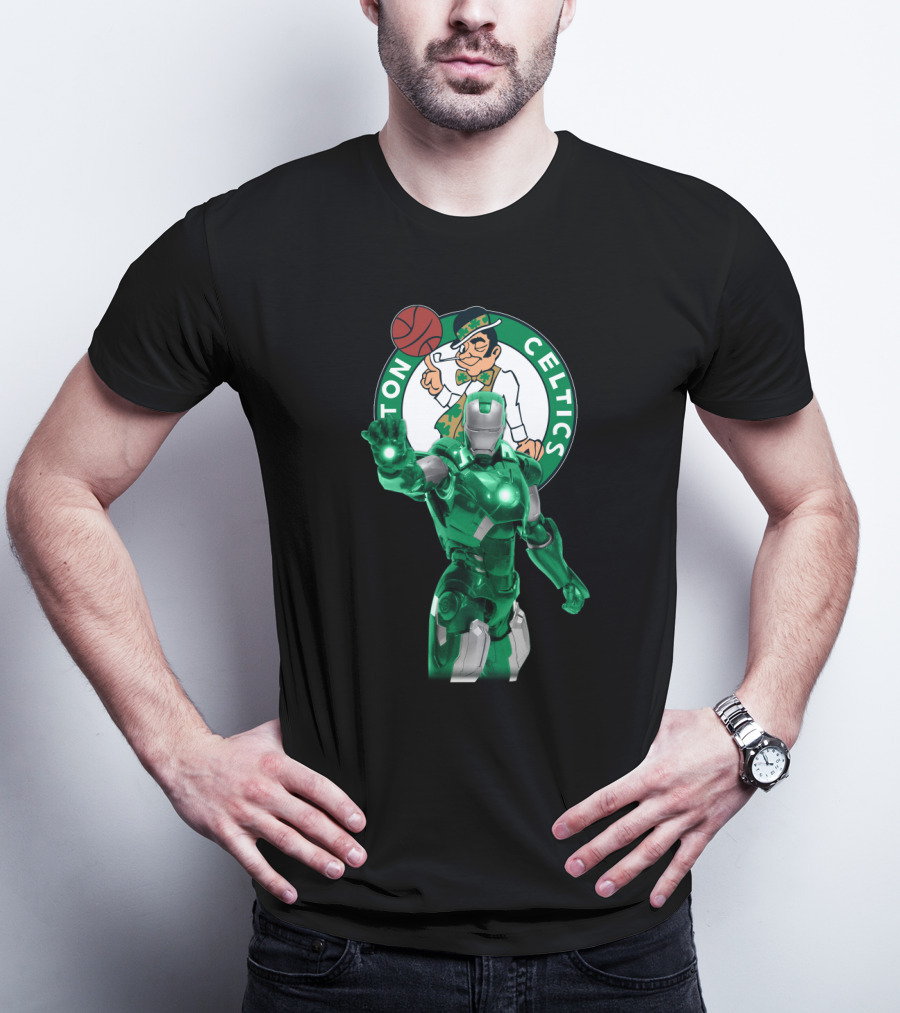 Iron Man Celtics Fans Basketball Fusion T-Shirt