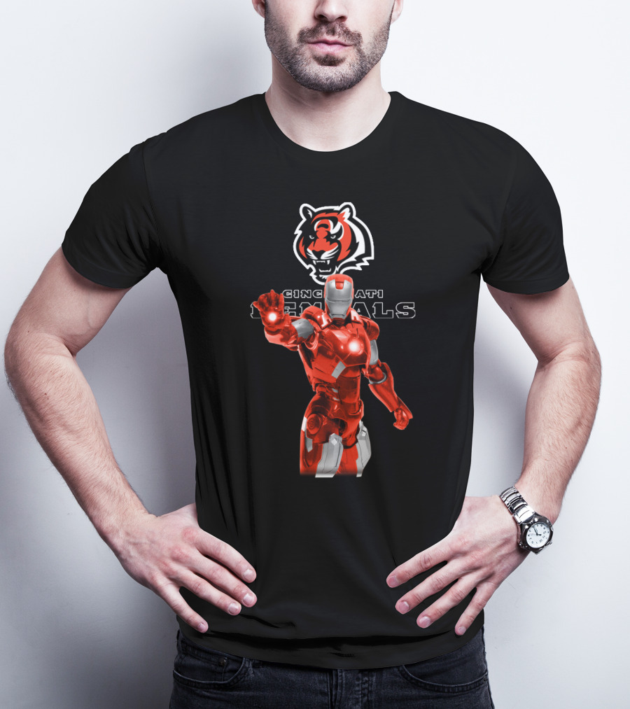 Iron Man Cincinnati Bengals Fans Marvel Tiger Icon Crossover T-Shirt