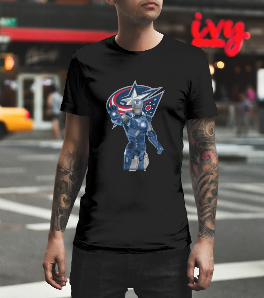 Iron Man Meets Columbus Blue Jackets Energetic Crossover T-Shirt