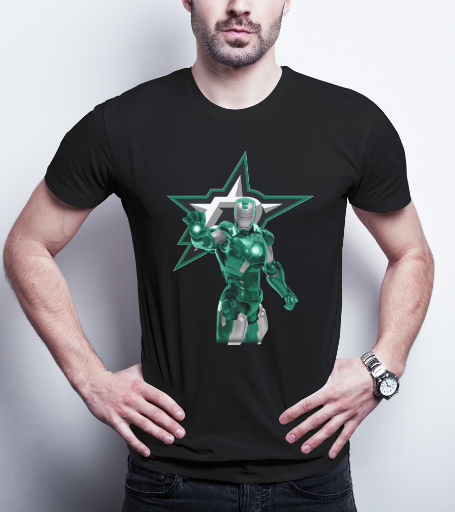Iron Man Green Armor With Dallas Stars T-Shirt