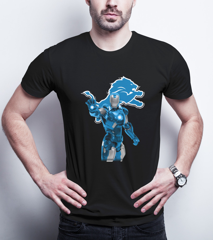Iron Man Detroit Lions Fans Robot Warrior T-Shirt