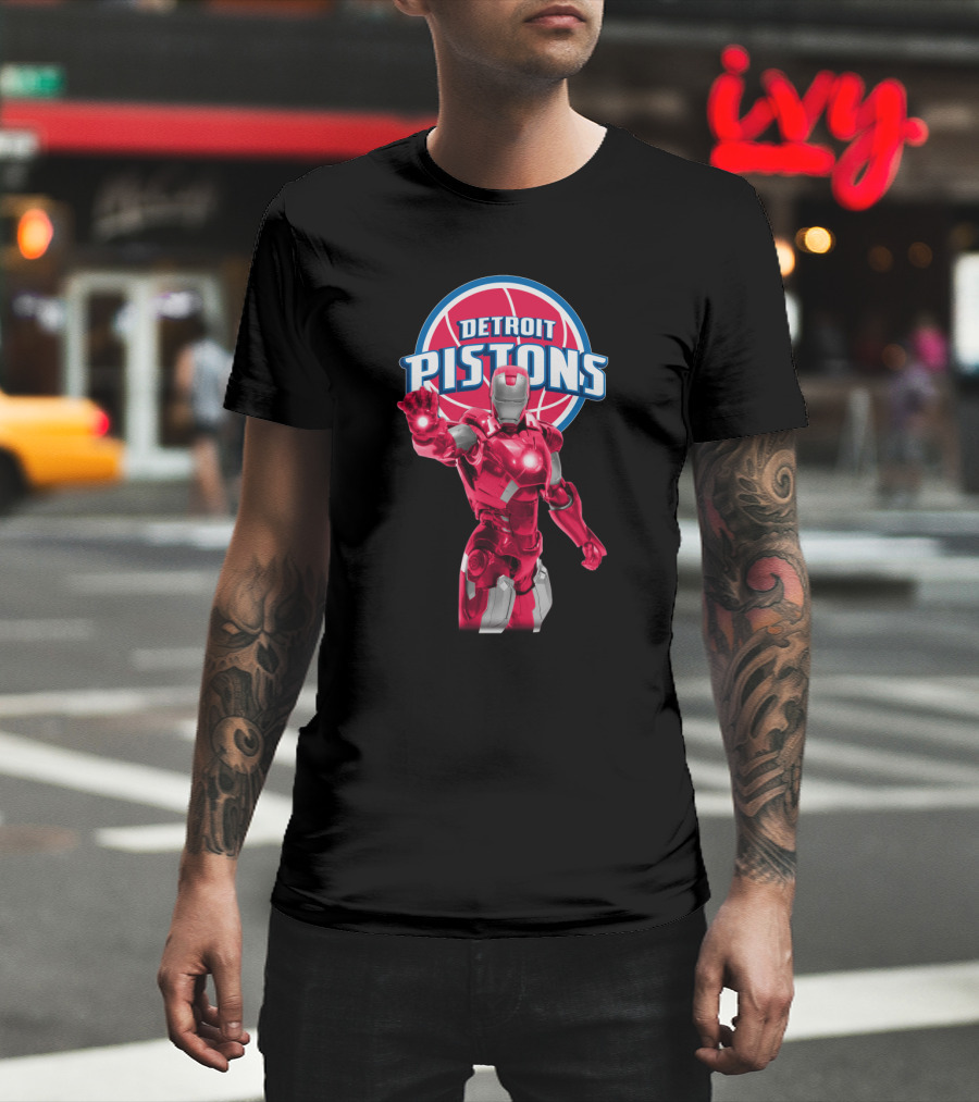 Iron Man Detroit Pistons Fan Collaboration Iconic Nba Superhero T-Shirt