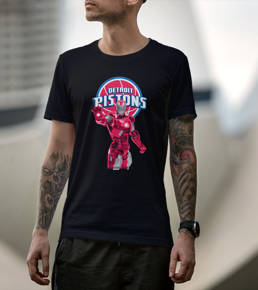 Iron Man Detroit Pistons Fan Collaboration Iconic Nba Superhero T-Shirt