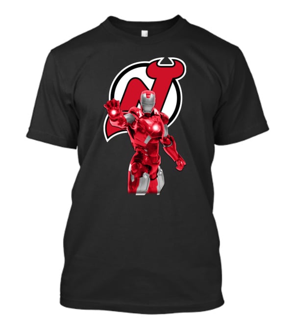 New Jersey Devils Iron Man Crossover With Iconic Armor And Team T-Shirt
