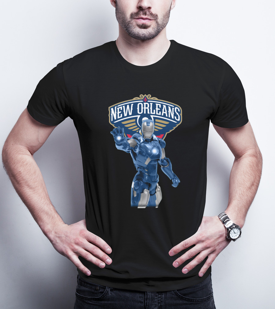 Iron Man New Orleans Pelicans Fans Marvel Sports Crossover T-Shirt