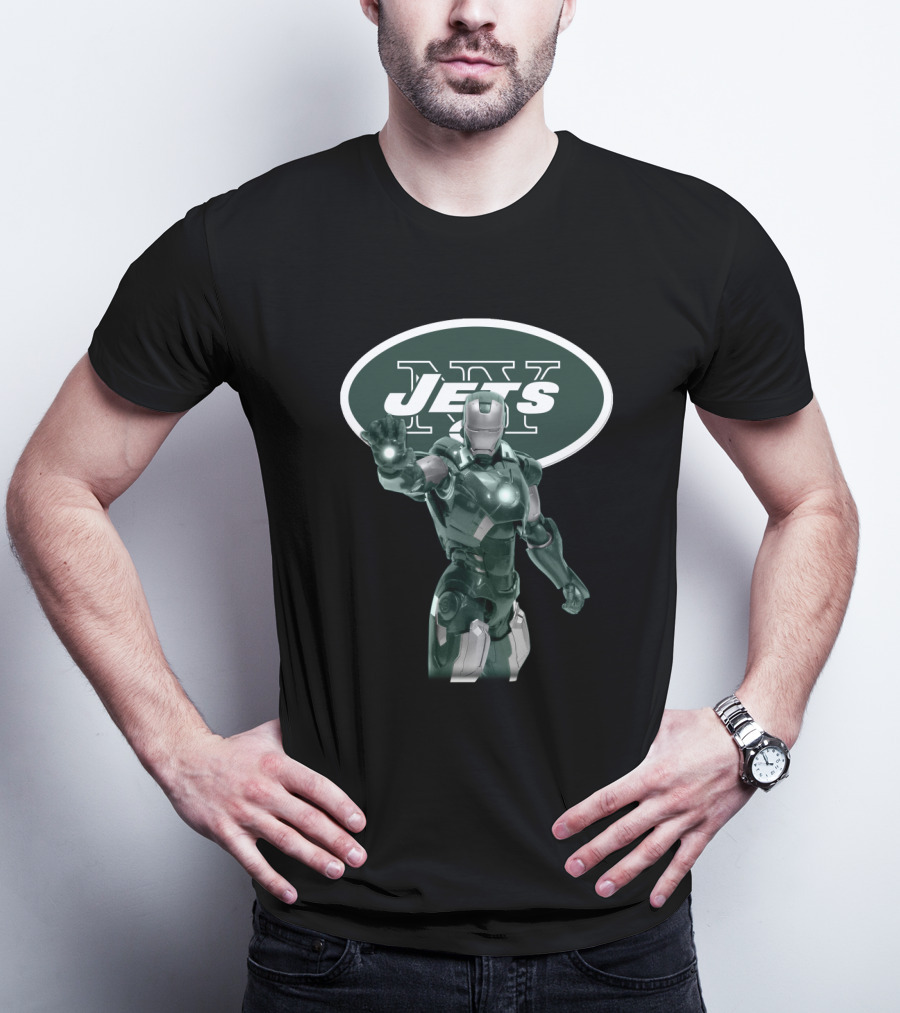 Iron Man New York Jets Marvel Superhero Nfl Fan Crossover T-Shirt