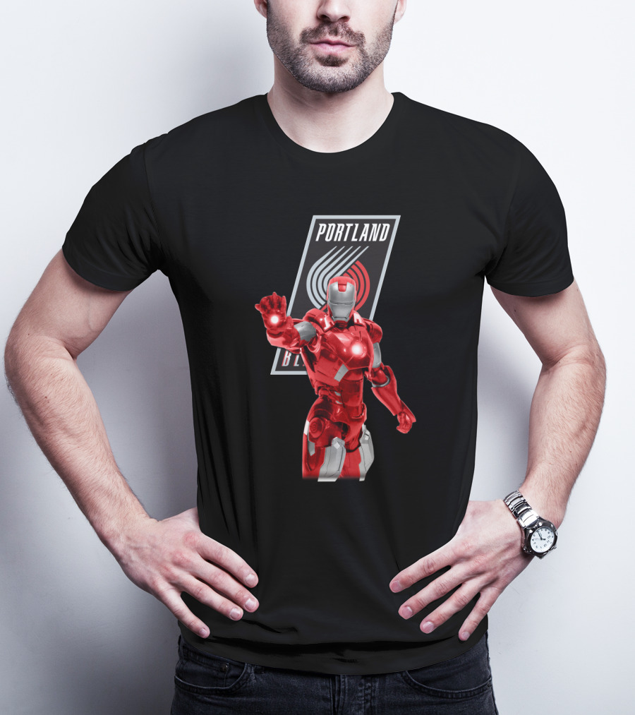 Portland Trail Blazers Iron Man Marvel Crossover Fan T-Shirt