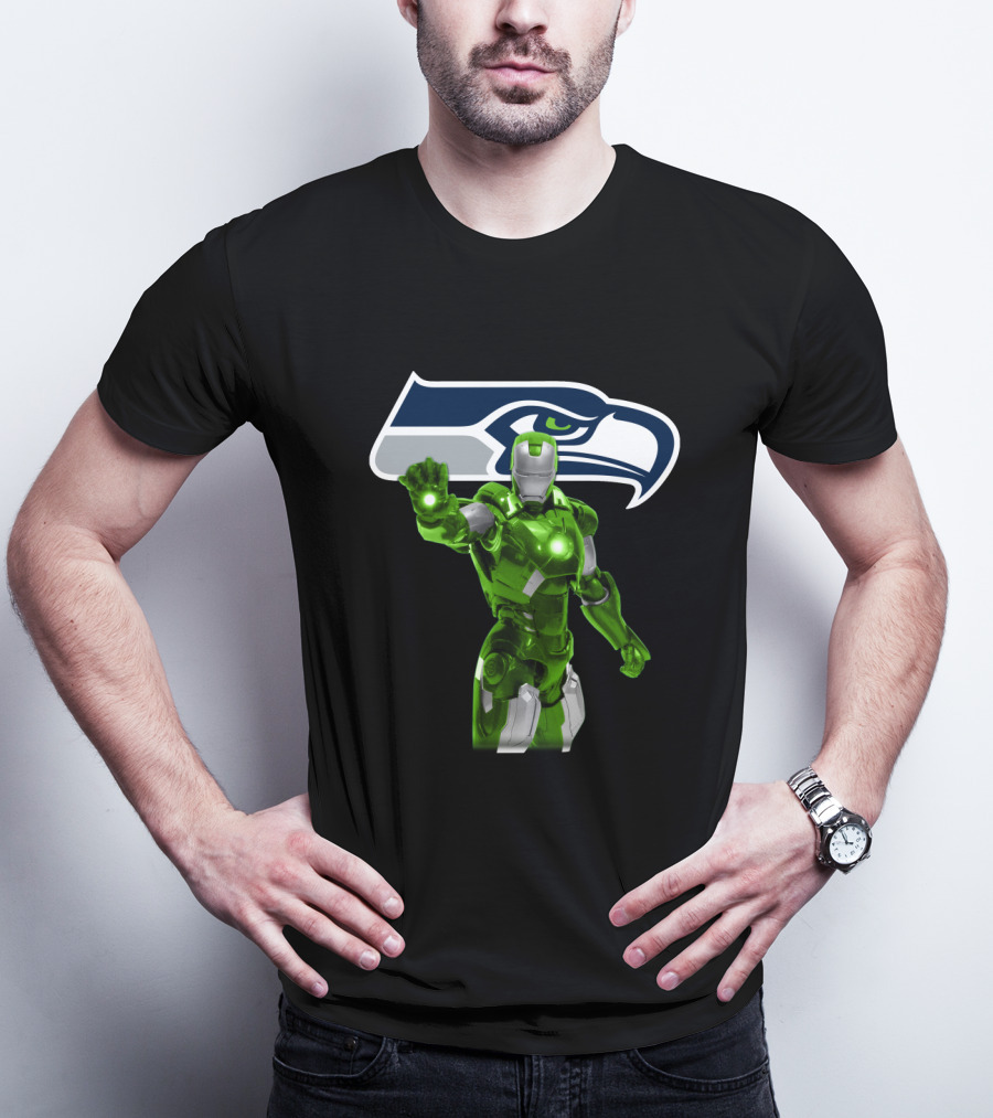 Iron Man Green Suit Seattle Seahawks Fans Marvel Crossover T-Shirt