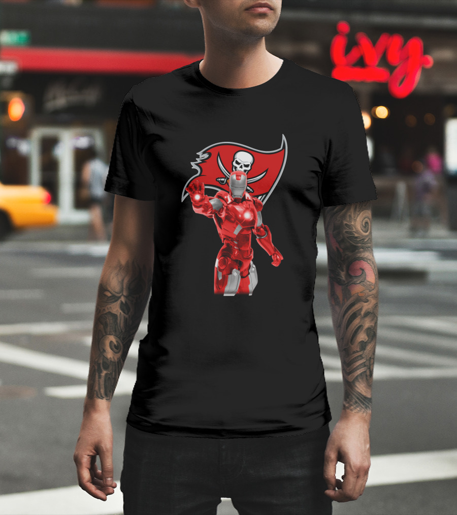 Iron Man Buccaneers Fans Tampa Bay Crossover Marvel Football Enthusiasts T-Shirt
