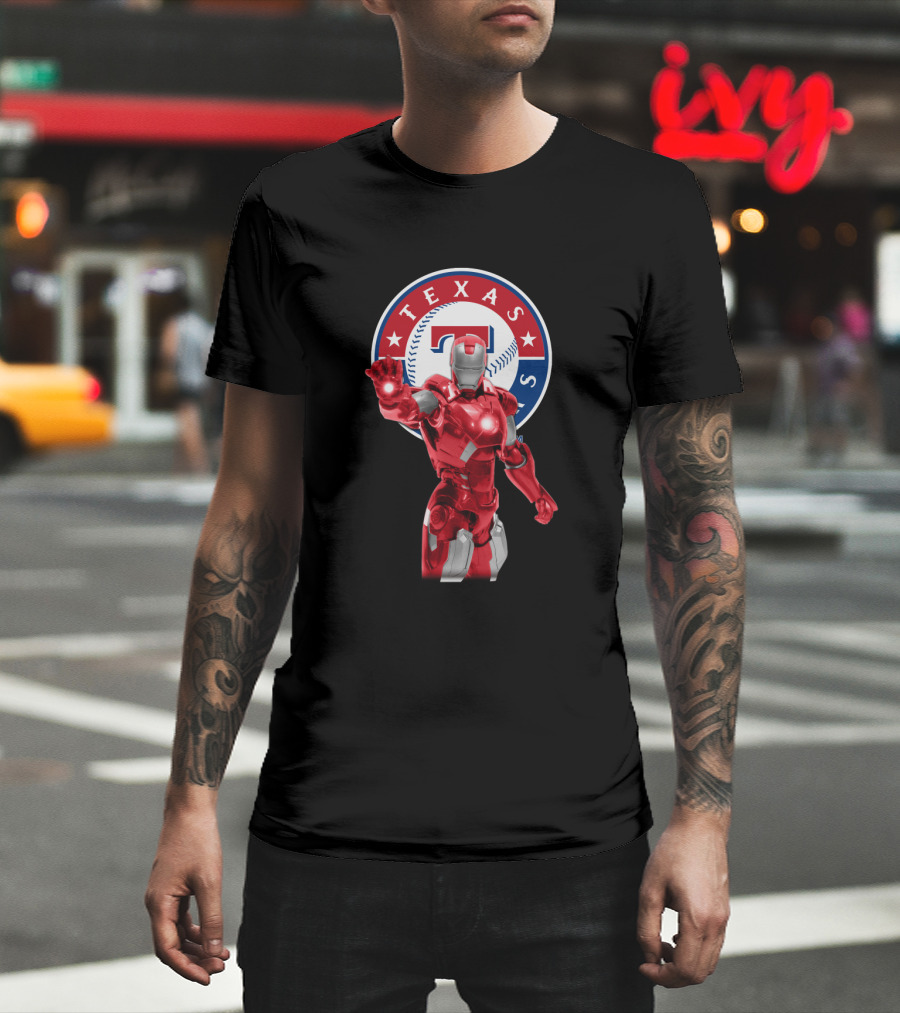 Texas Rangers Iron Man Baseball Fusion T-Shirt