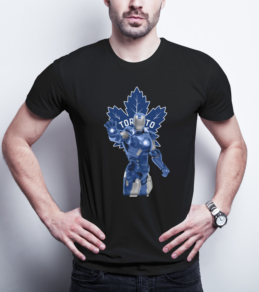Iron Man Blue Armor Toronto Maple Leafs NHL Collaboration T-Shirt