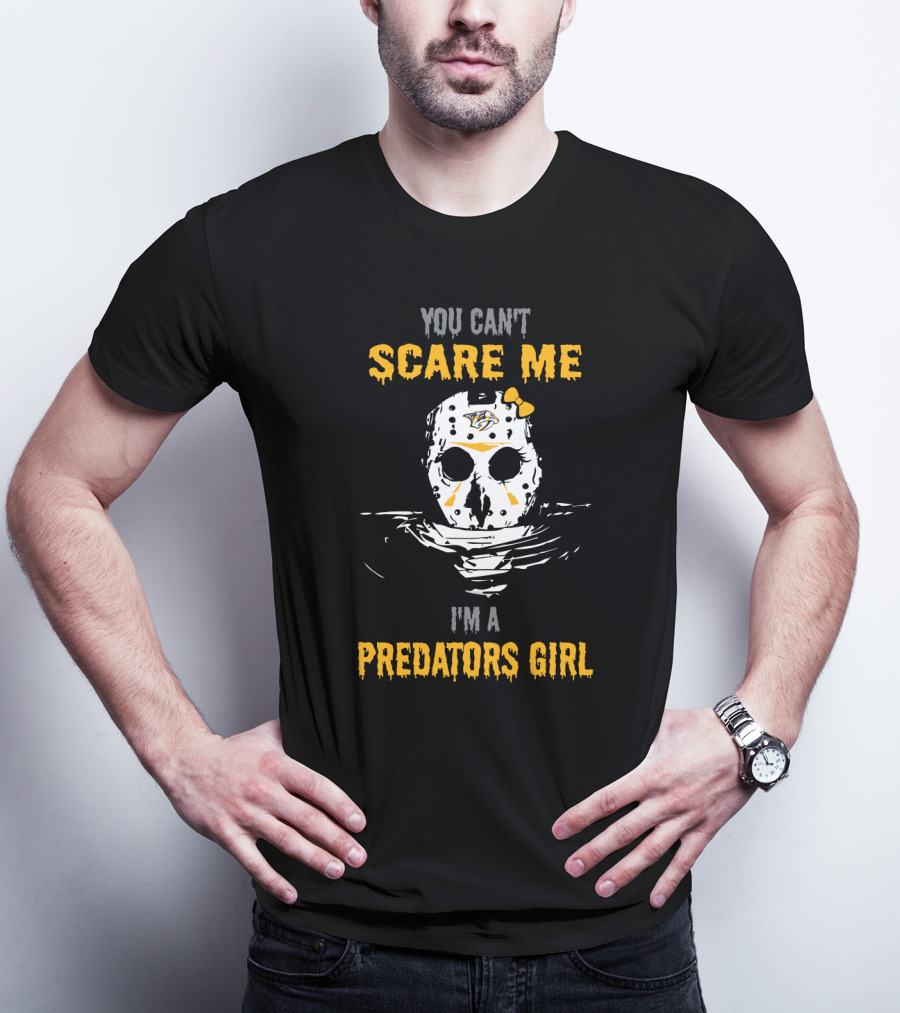 You Can't Scare Me I'm A Predators Girl Featuring Jason Voorhees Mask With Nashville Predators T-Shirt
