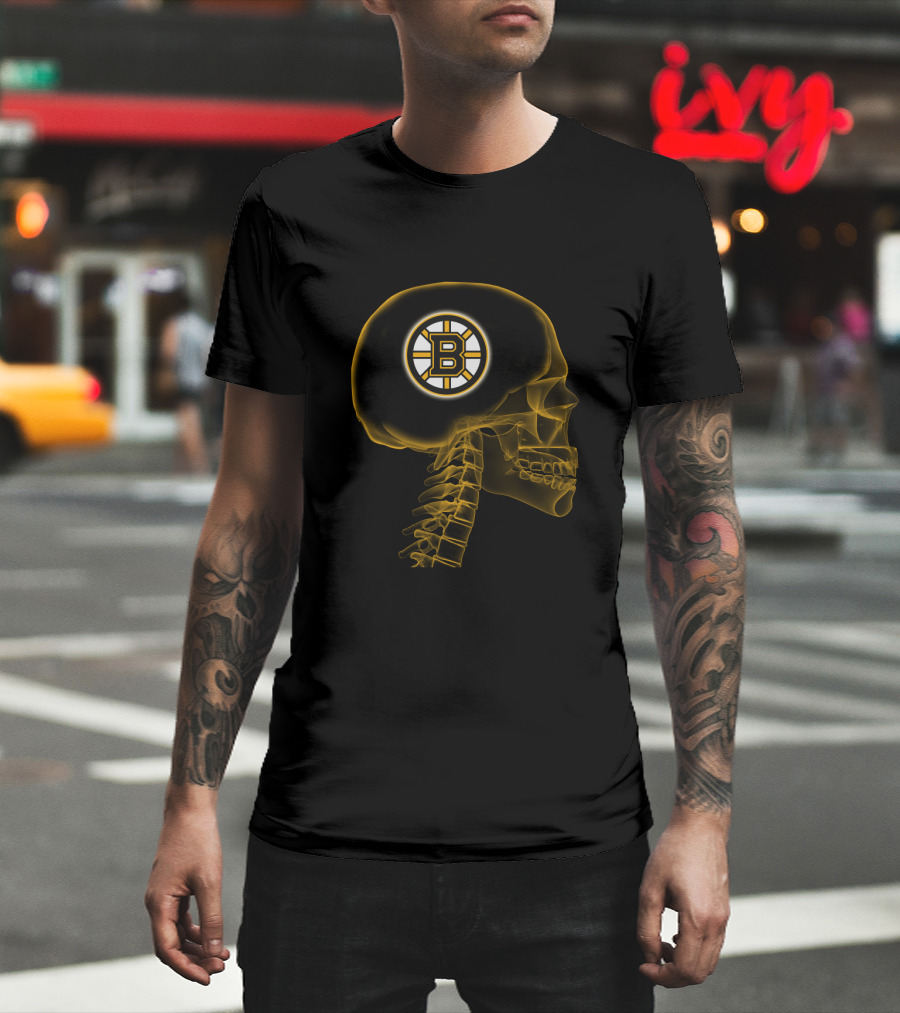 Boston Bruins Skull Logo Halloween Fans Brain Mri T-Shirt