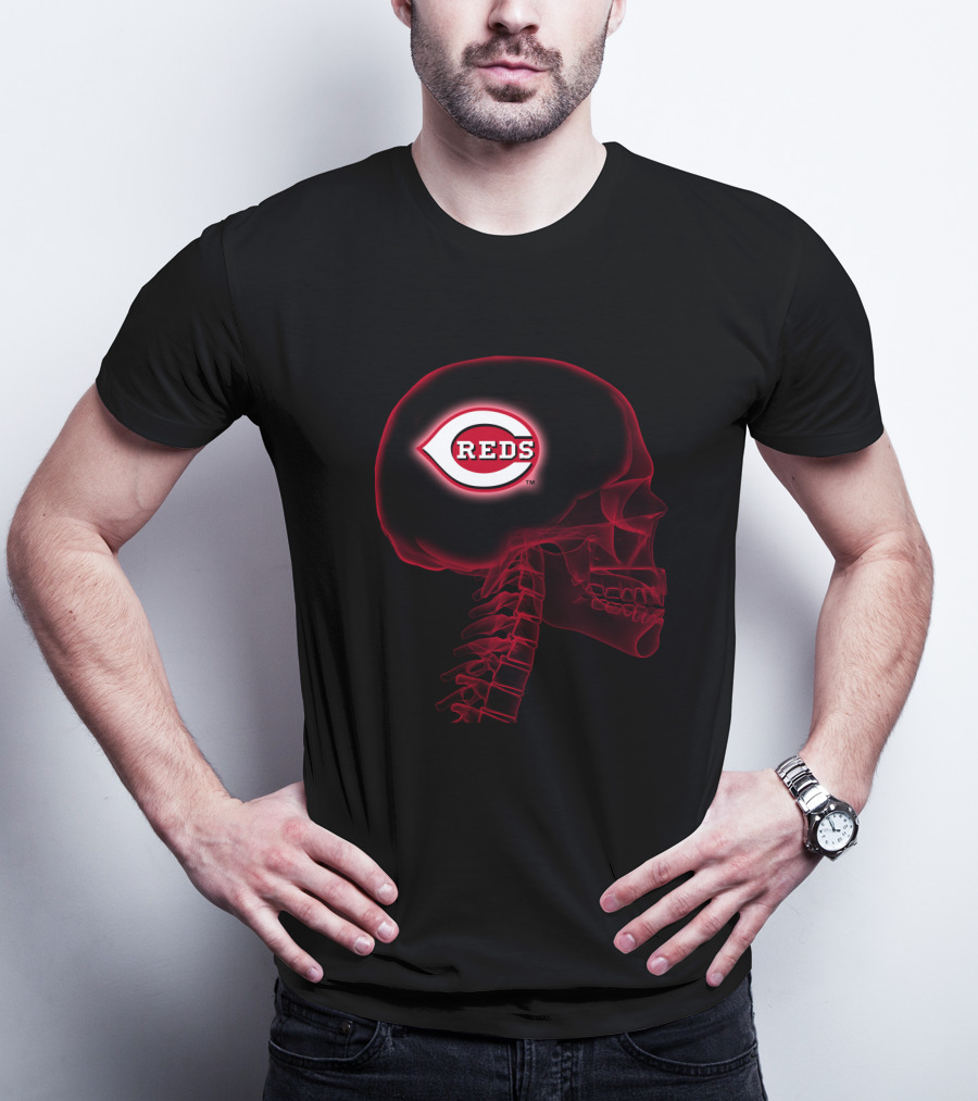 Cincinnati Reds Halloween Brain Skeleton X-Ray T-Shirt