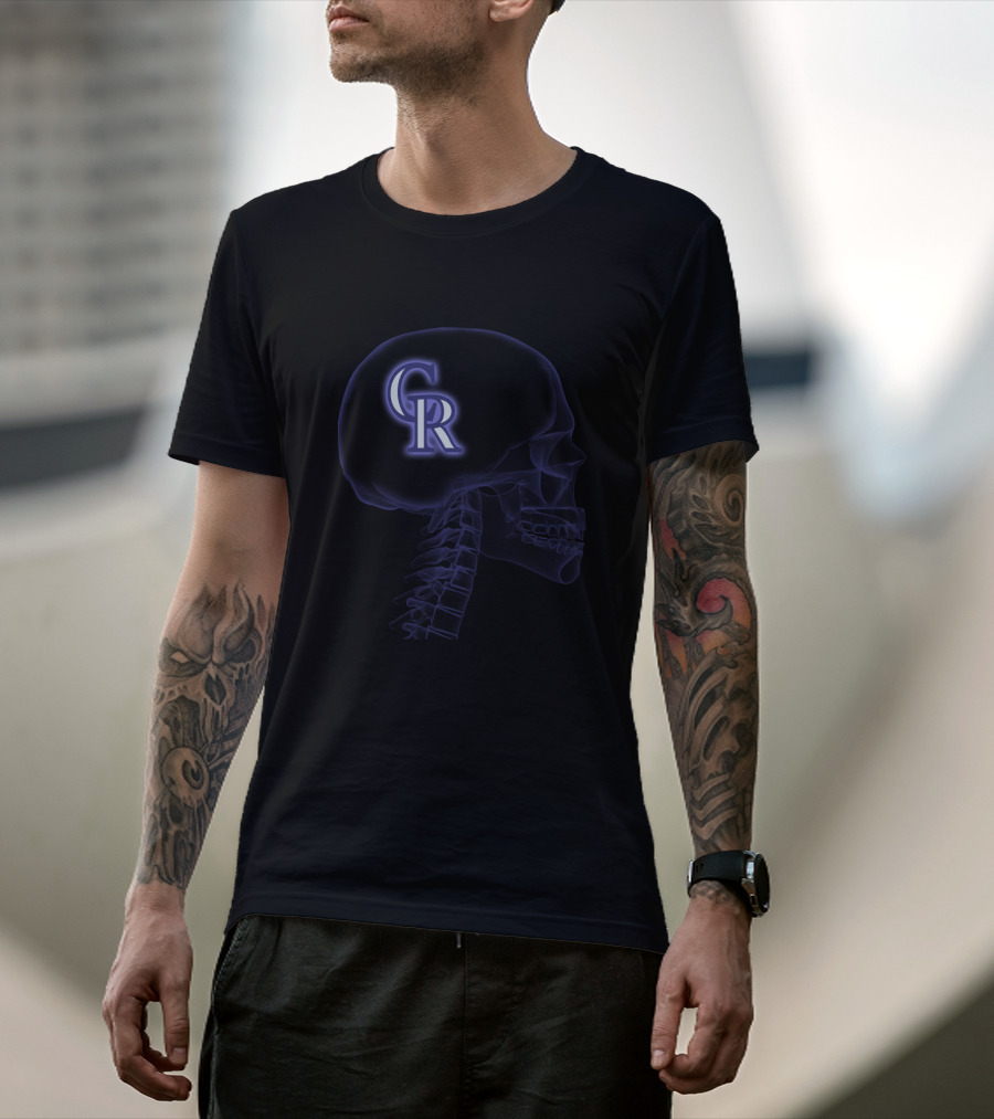 Colorado Rockies Logo Inside Skull Halloween Theme T-Shirt