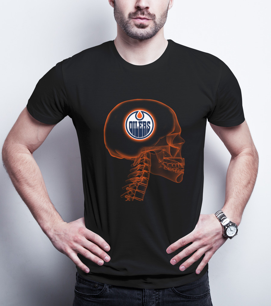 Edmonton Oilers Skull Logo In My Brain Halloween T-Shirt
