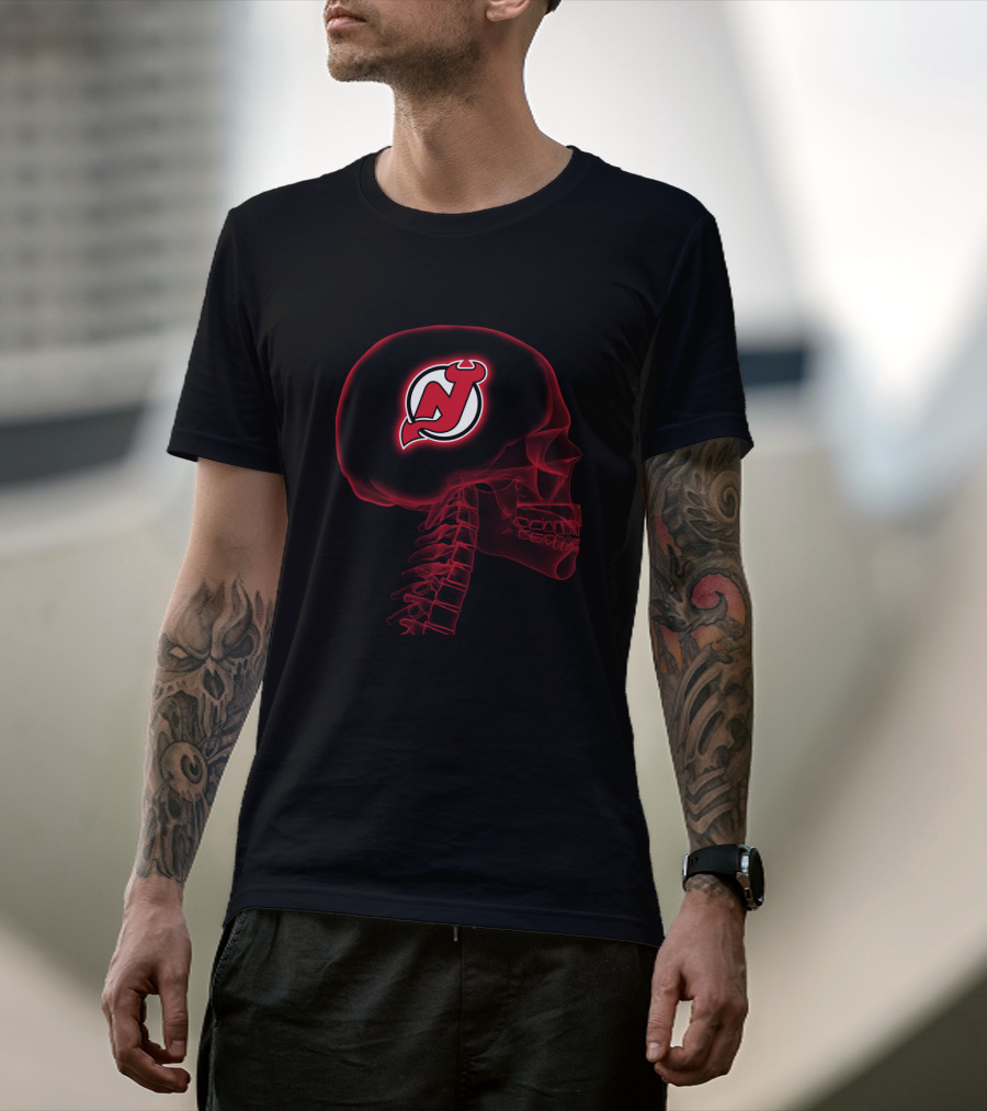 New Jersey Devils Halloween Skull Brain T-Shirt