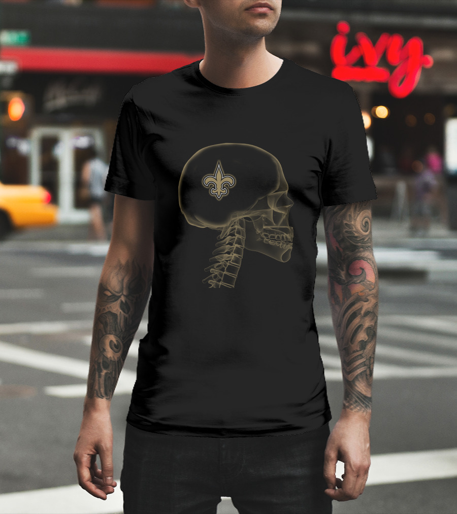 New Orleans Saints Skull Brain Halloween Fleur-De-Lis T-Shirt