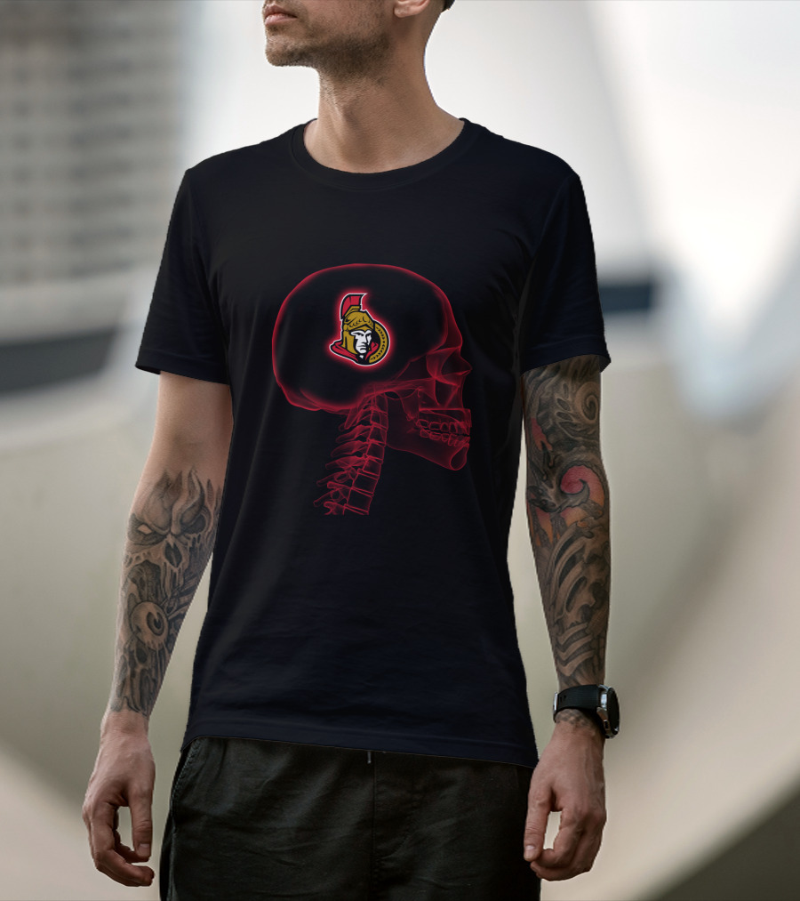 Ottawa Senators Logo Inside Brain Skeleton Halloween T-Shirt