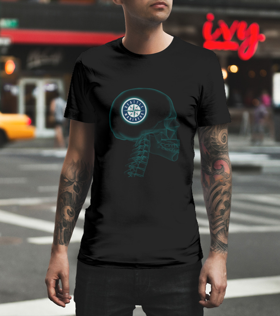Seattle Mariners Brain Halloween X-Ray Skull T-Shirt