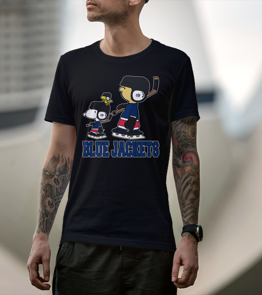Snoopy And Woodstock With Columbus Blue Jackets Hockey Fans T-Shirt