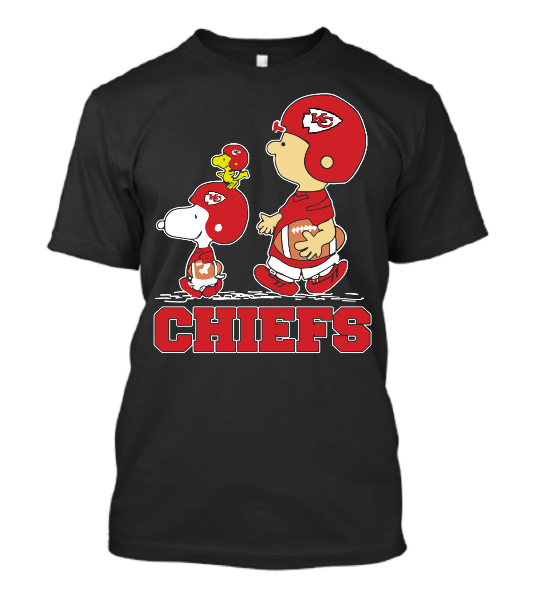 Snoopy Woodstock And Peanuts Characters With Kansas City Chiefs Football Helmets Chiefs Fans T-Shirt