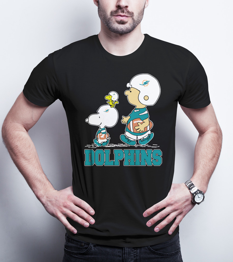 Snoopy Woodstock Miami Dolphins Football Fans Cartoon Helmets T-Shirt