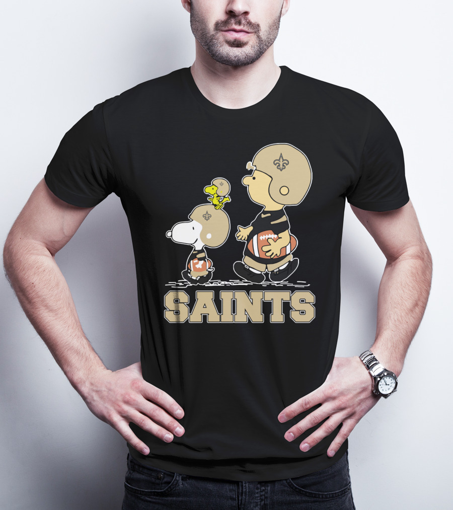 Snoopy Woodstock And Peanuts Characters As New Orleans Saints Fans T-Shirt