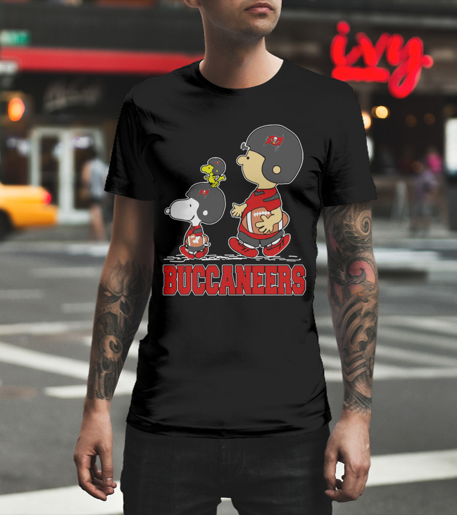 Snoopy Woodstock And Buccaneers Football Fans Featuring Iconic Characters T-Shirt