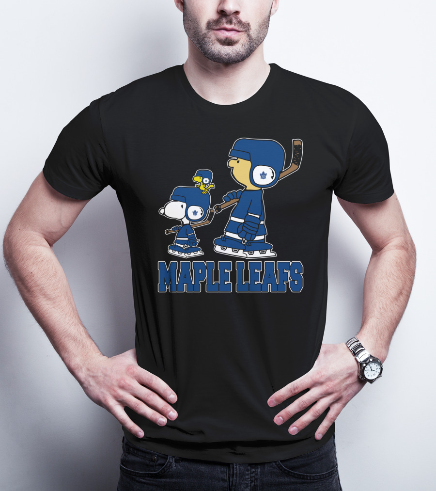 Snoopy And Woodstock With Toronto Maple Leafs Hockey Helmets And Ice Skates T-Shirt